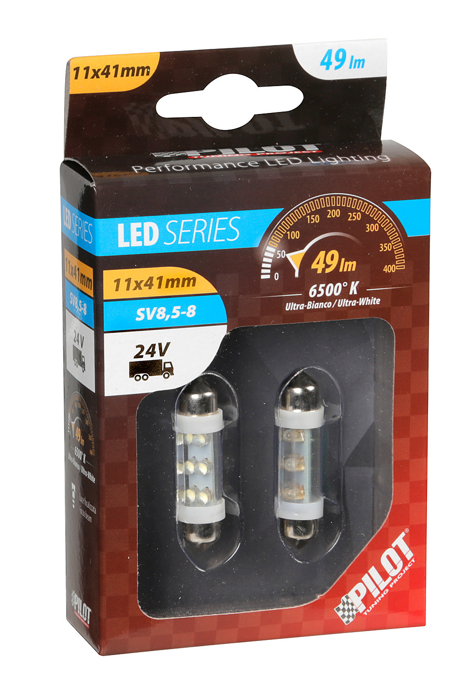 Bec tip LED 24V sofit cu 6 leduri 11x41mm SV8,5-8 2buc - Alb - Cridem